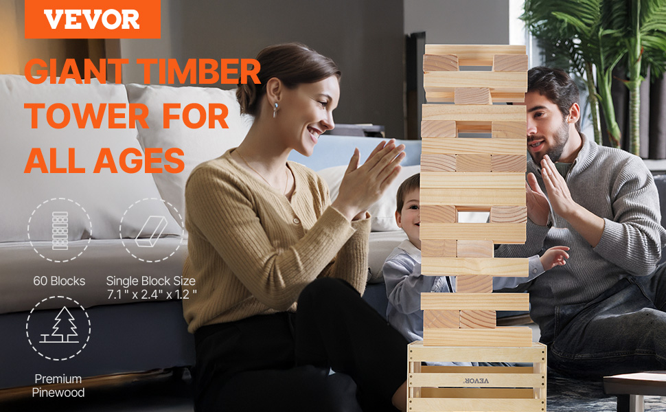 Tumbling Timber Toy 60 Blocks Giant Tumble Tower Blocks Game Pine Wood ...