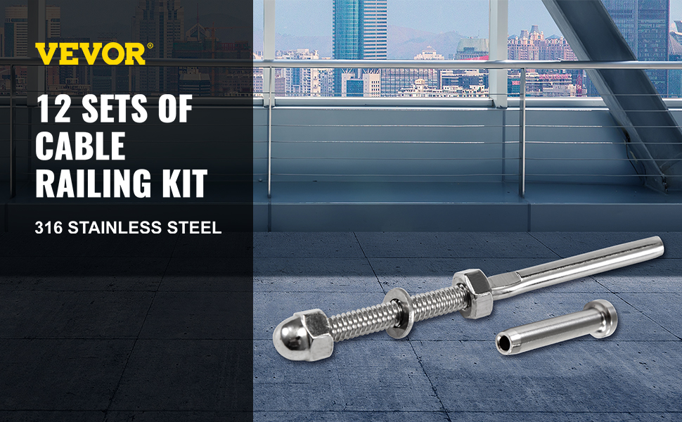 VEVOR 12 Packs Cable Railing Kit, T316 Stainless Steel Swage Threaded ...