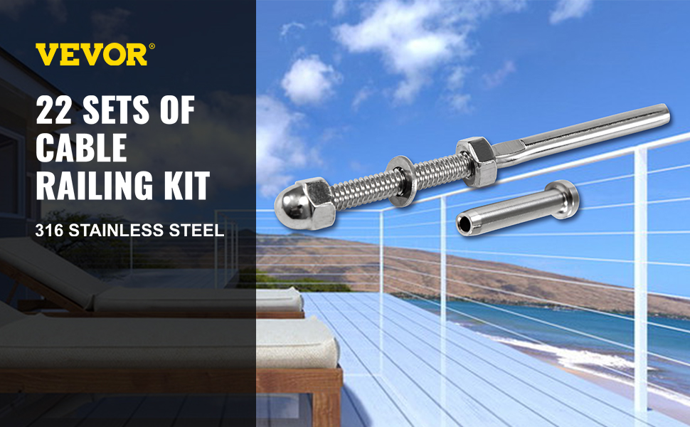 VEVOR 22 Packs Cable Railing Kit, T316 Stainless Steel Swage Threaded ...