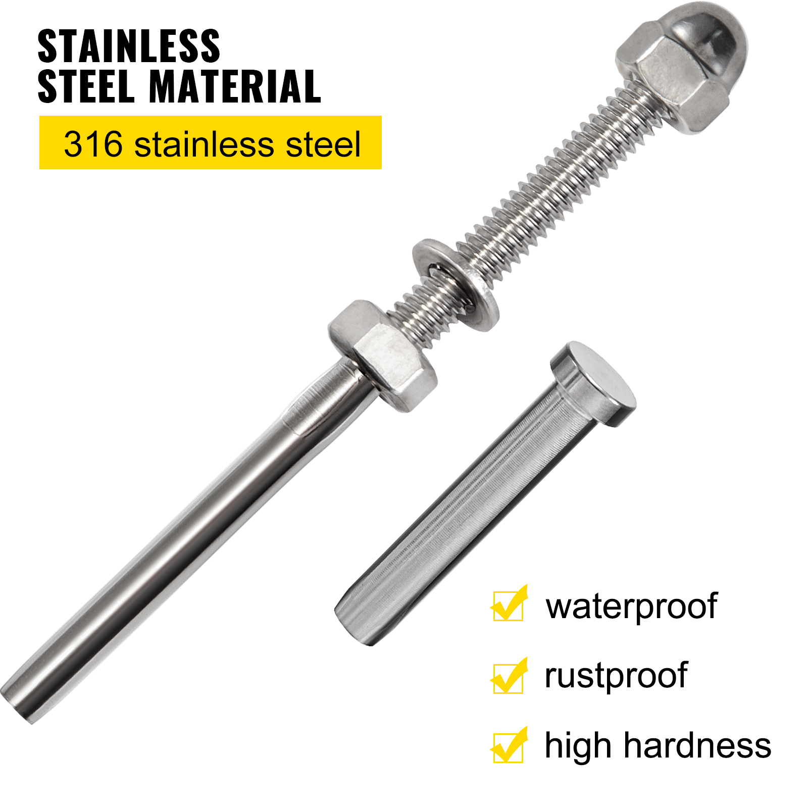 VEVOR 22 Packs Cable Railing Kit, T316 Stainless Steel Swage Threaded ...