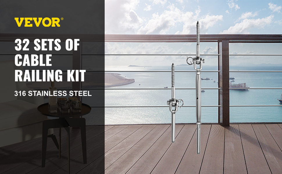 VEVOR VEVOR Cable Railing Kit Jaw Swage Turnbuckle Fit 1/8in SS316 ...