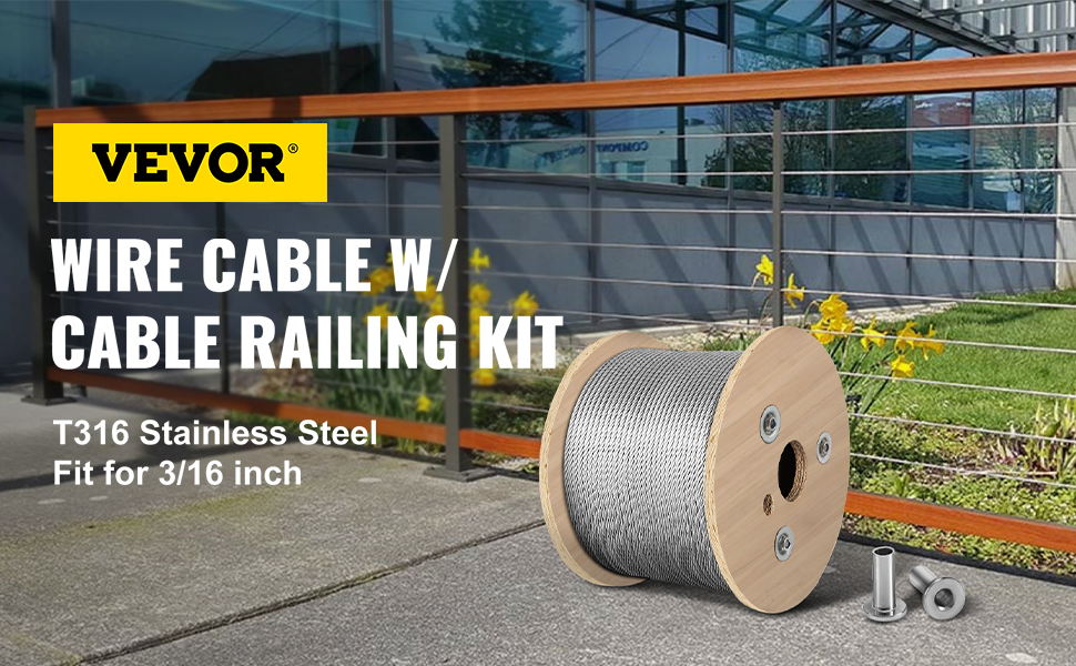 VEVOR T316 Stainless Steel Wire Cable, 1/8'' x 500ft Aircraft Wire Rope ...