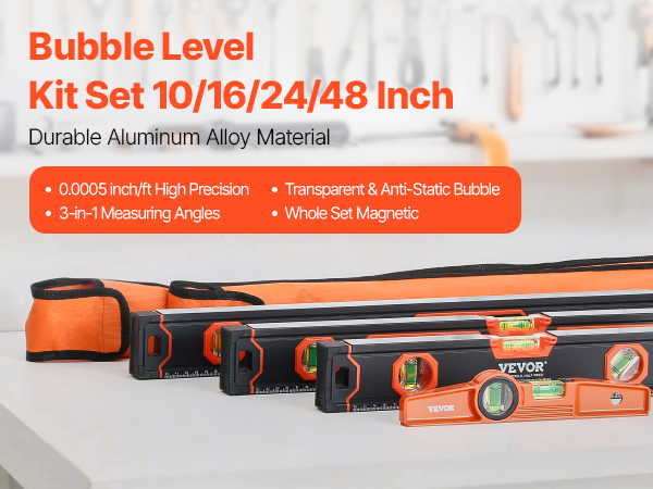 4-Piece Magnetic Torpedo Level Aluminum Alloy 48/24/16/10 Inch with ...