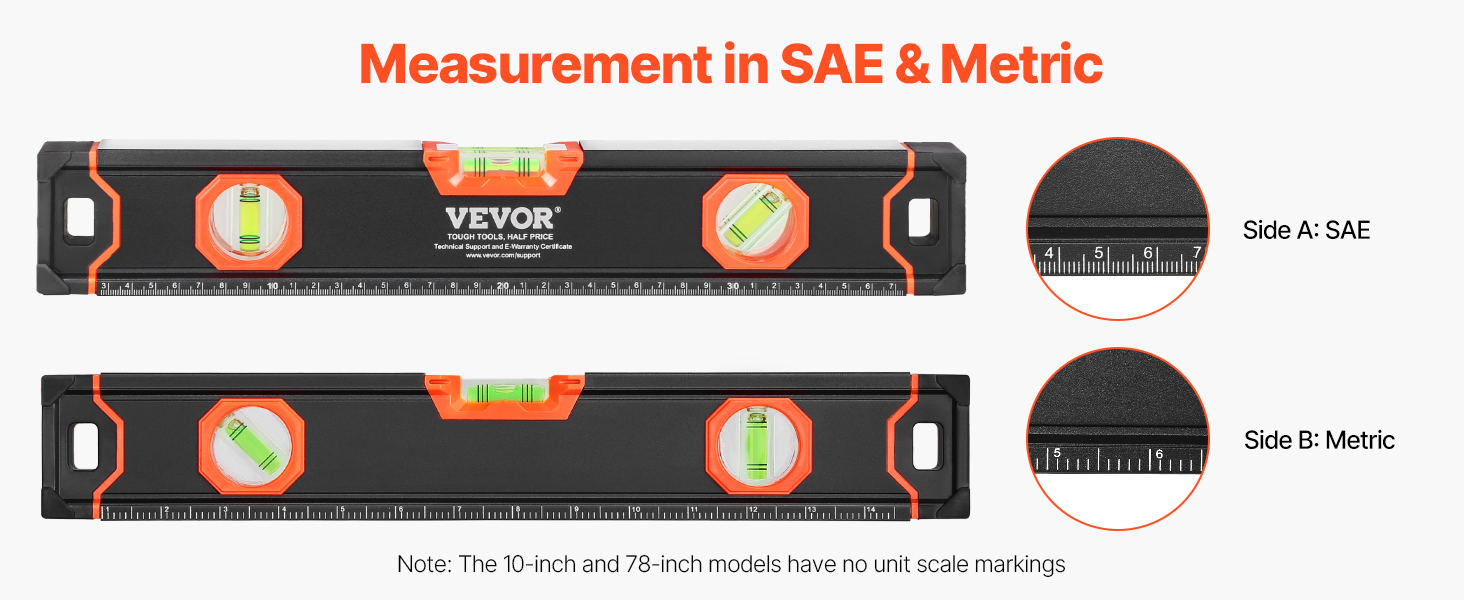 VEVOR Nivel torpedo de 6 piezas 78/48/32/24/16/10 en cuerpo de aleación ...
