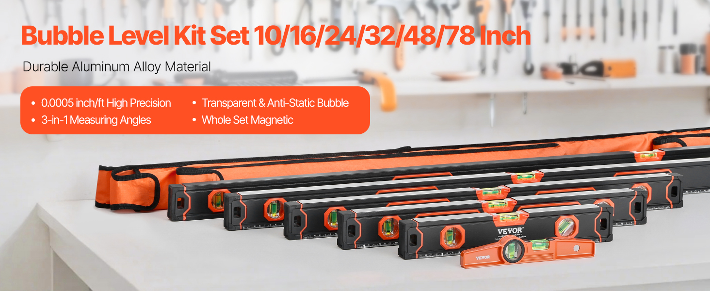 6 PCS Magnetic Torpedo Level 78/48/32/24/16/10 In Box Leveler with ...