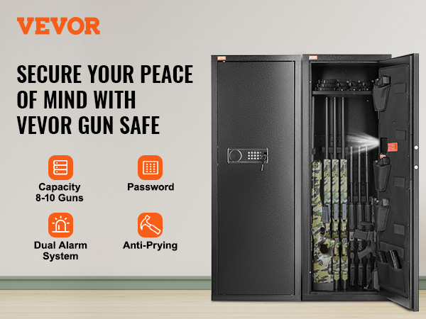 VEVOR 8-10 Rifles Gun Safe, Rifle Safe with Lock & Digital Keypad ...