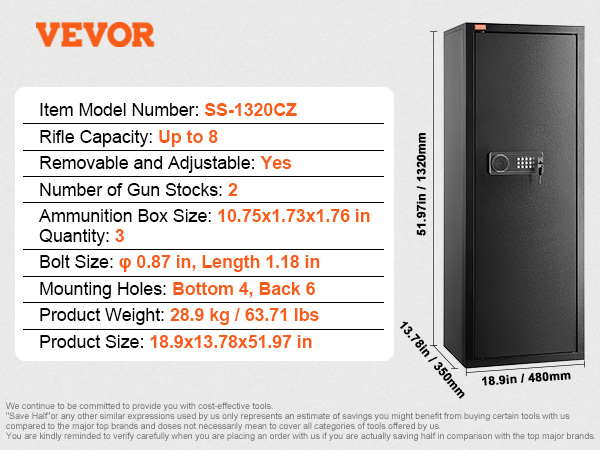VEVOR 6-8 Rifles Gun Safe Rifle Safe with Lock & Digital Keypad ...