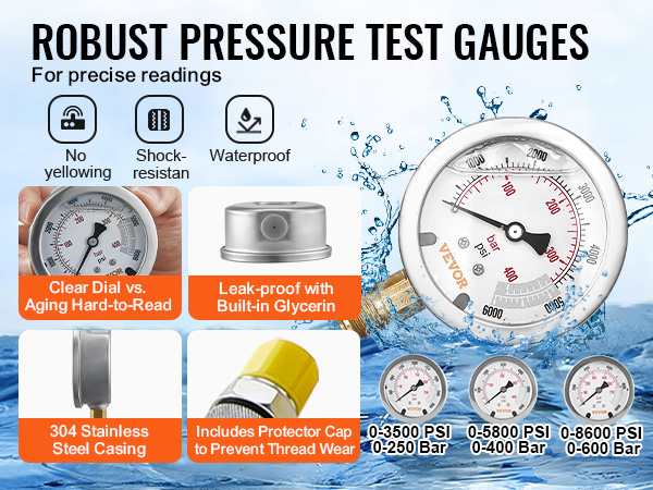 Zestaw do pomiaru ciśnienia hydraulicznego VEVOR, 250/400/600 barów, 3 ...