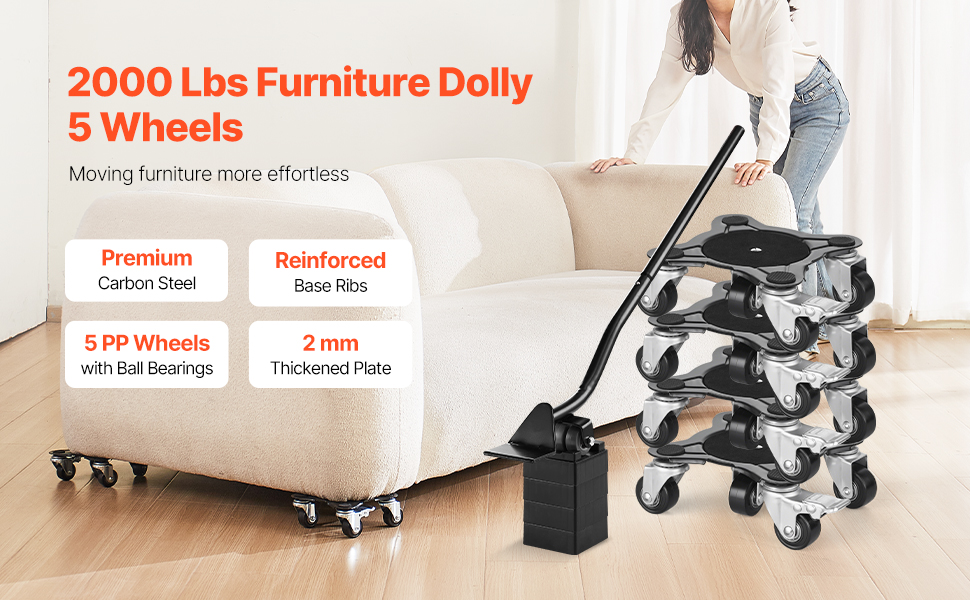 VEVOR Furniture Dolly Heavy Duty Furniture Mover with 5 Wheels 1200 lbs ...
