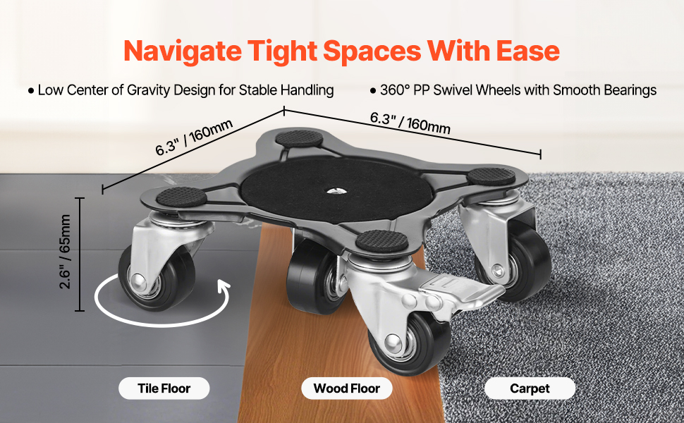 VEVOR Furniture Dolly Heavy Duty Furniture Mover with 5 Wheels 1200 lbs ...