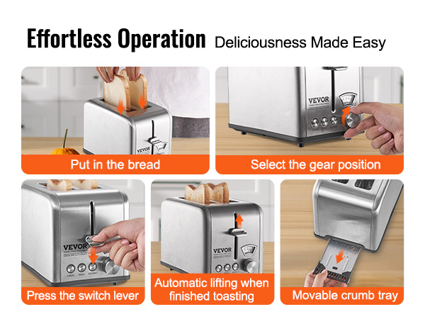 VEVOR Retro Stainless Steel Toaster 2 Slice, 825W 1.5" Extra Wide Slots ...