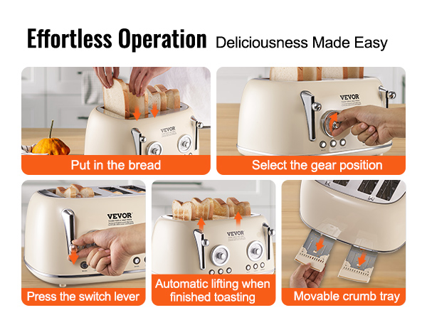 VEVOR Brushed Stainless Steel Toaster, 4 Slice, 1650W 1.5'' Extra Wide ...