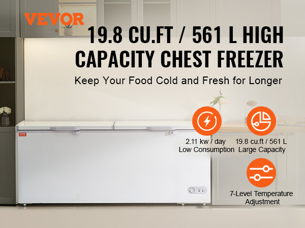 VEVOR Chest Freezer, 19.8 Cu.ft / 561 L Large Deep Freezer with Split ...