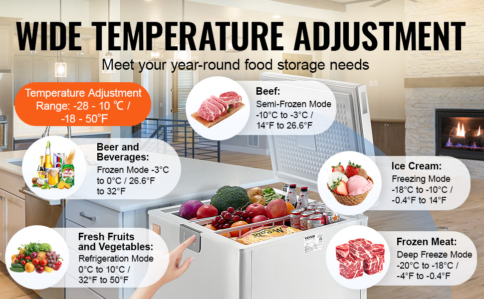 VEVOR Chest Freezer, 7 Cu.ft / 198 L Compact Deep Freezer, Free ...