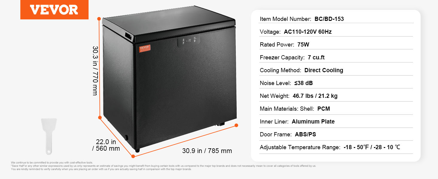 VEVOR Chest Freezer, 7 Cu.ft / 198 L Compact Deep Freezer, Free ...