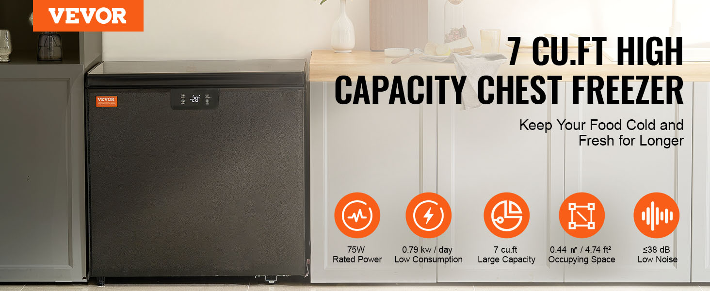 VEVOR Chest Freezer, 7 Cu.ft / 198 L Compact Deep Freezer, Free ...
