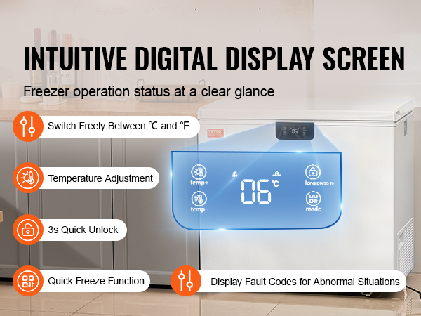 VEVOR Chest Freezer, 10 Cu.ft / 283 L Compact Deep Freezer, Free ...