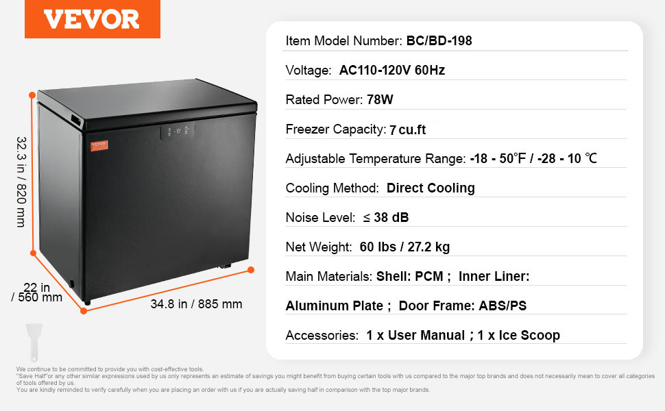 VEVOR Chest Freezer, 10 Cu.ft / 283 L Compact Deep Freezer, Free ...