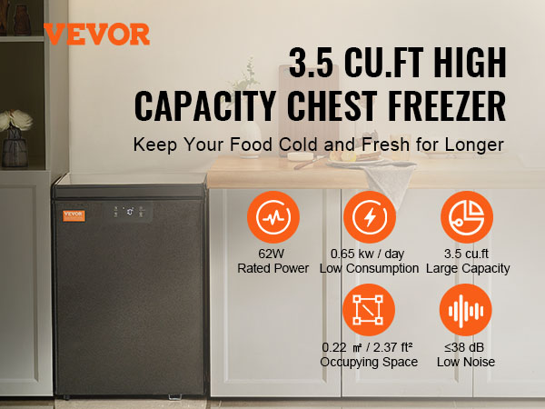 VEVOR Chest Freezer, 2.22 Cu.ft / 63 L Compact Deep Freezer, Free ...