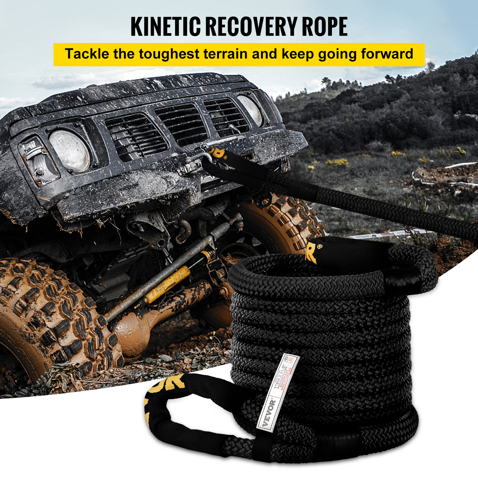 VEVOR 7/8" 3/4" Energy Recovery Rope 21' 31.5' Kinetic Tow Strap with ...