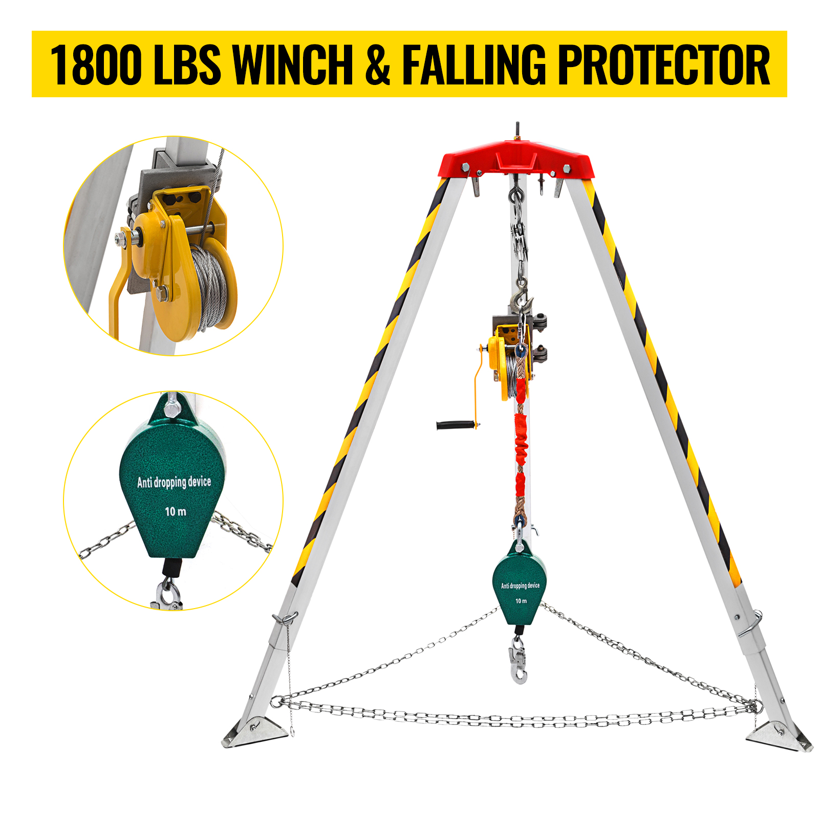 VEVOR Confined Space Tripod 1800lbs Winch and 8' Legs Confined Space ...