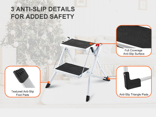 VEVOR Step Ladder 2-Step 330lbs Capacity, Ergonomic Folding Steel Step ...