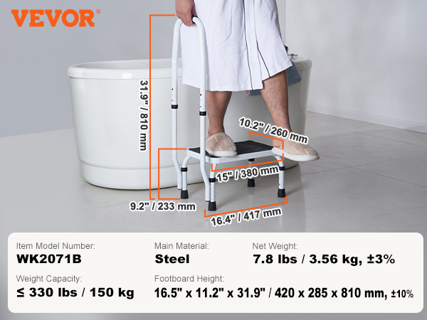 VEVOR Step Stool 1-Step 330lbs Capacity, 3 Adjustable Height with ...