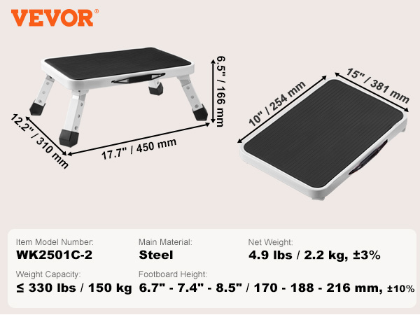 VEVOR Step Stool 1-Step 330lbs Capacity, Folding Steel Step Ladder 3 ...