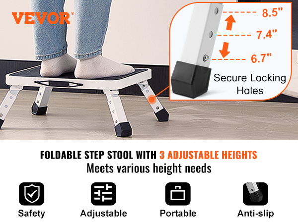 VEVOR Step Stool 1-Step 330lbs Capacity, Folding Steel Step Ladder 3 ...