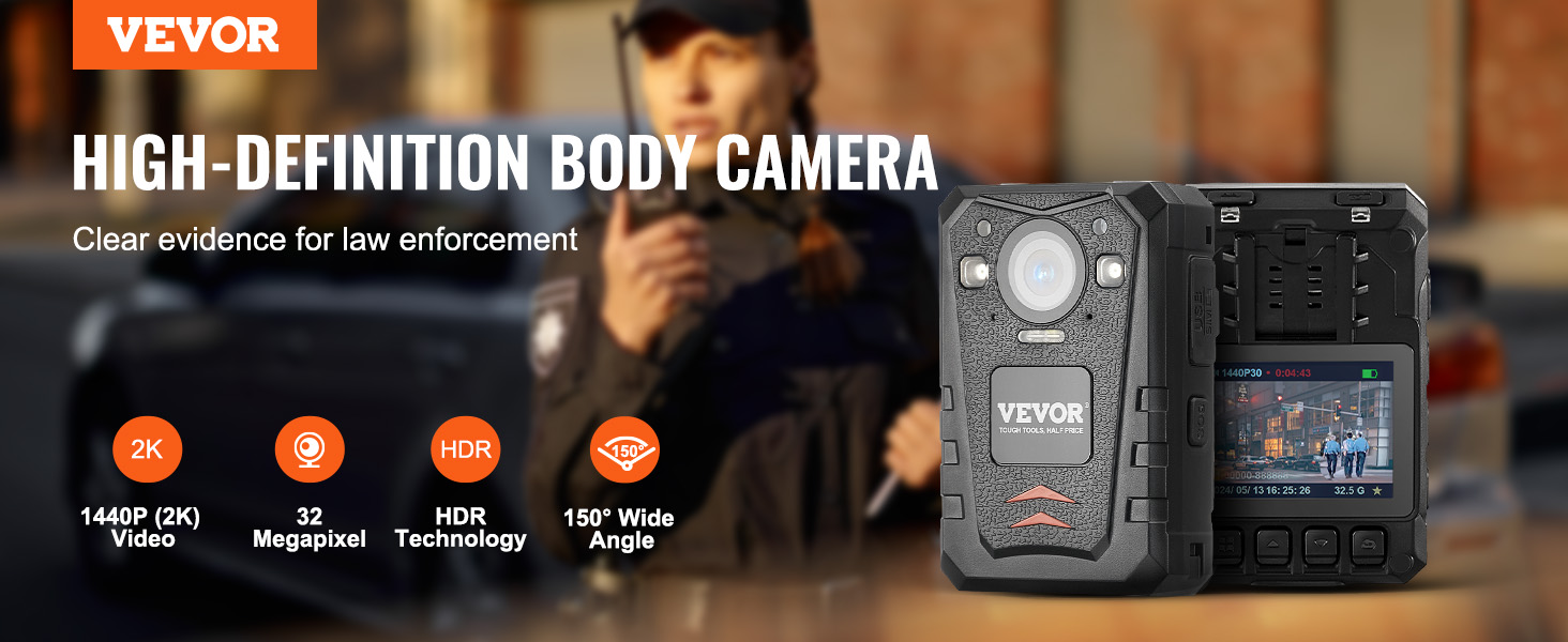 VEVOR 1440P HD Police Body Camera, 64GB Body Cam with Audio Video ...