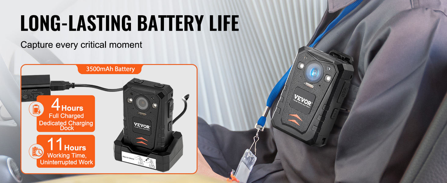 VEVOR 1440P Police Body Camera 64G Body Cam 3500 mAh Battery Night ...