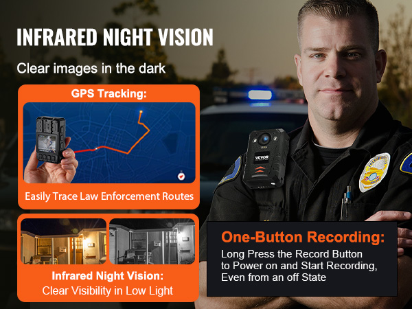 VEVOR 1440P HD Police Body Camera, 64GB Body Cam with Audio Video ...
