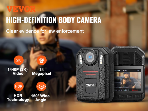 VEVOR 1440P Police Body Camera 64G Body Cam with 2850 mAh Battery Night ...