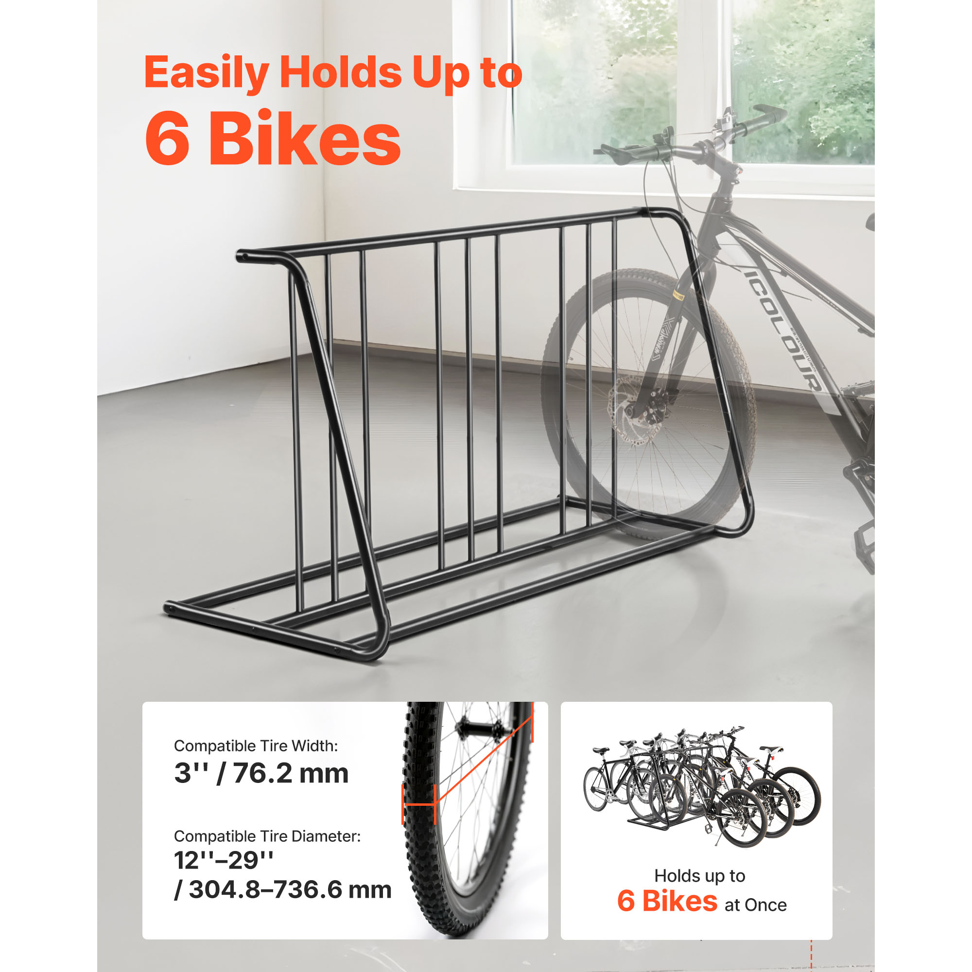 Mophorn Freestanding Bike Rack, Holds Tires up to 3 Inches Wide, Carbon ...