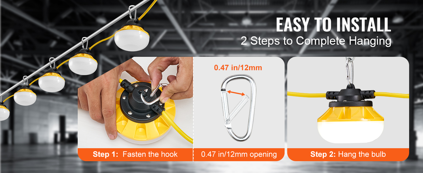 VEVOR 100FT Construction String Lights 100W 10000LM Connectable ...