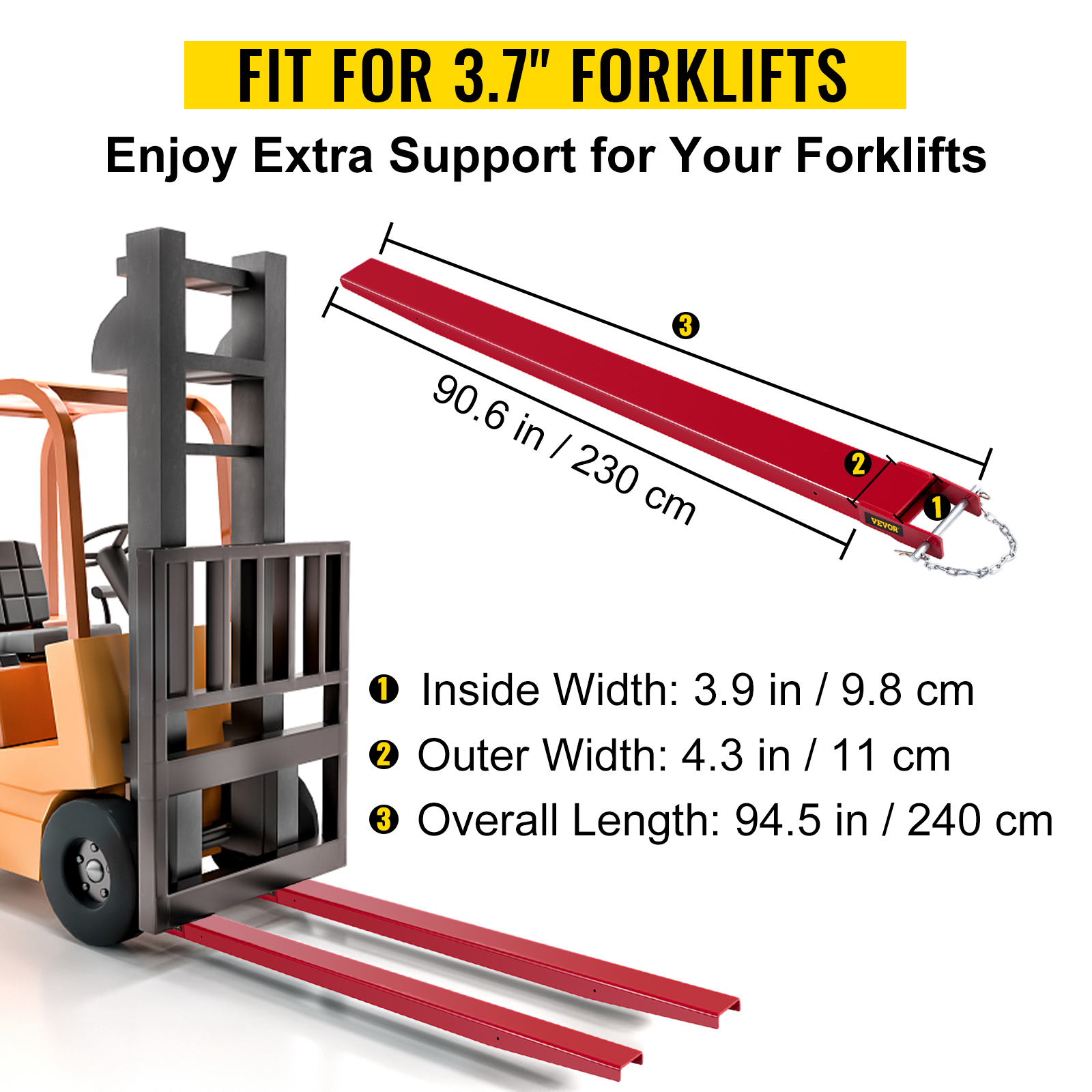 VEVOR Forklift Pallet Fork Extensions, 96" Length x 4" Width Forklift ...