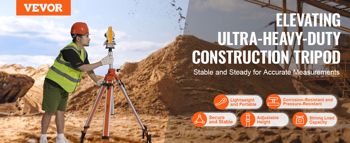 VEVOR Laser Level Tripod Stand, 5/8"-11 Thread Mount, 45.07-114.37 inch ...