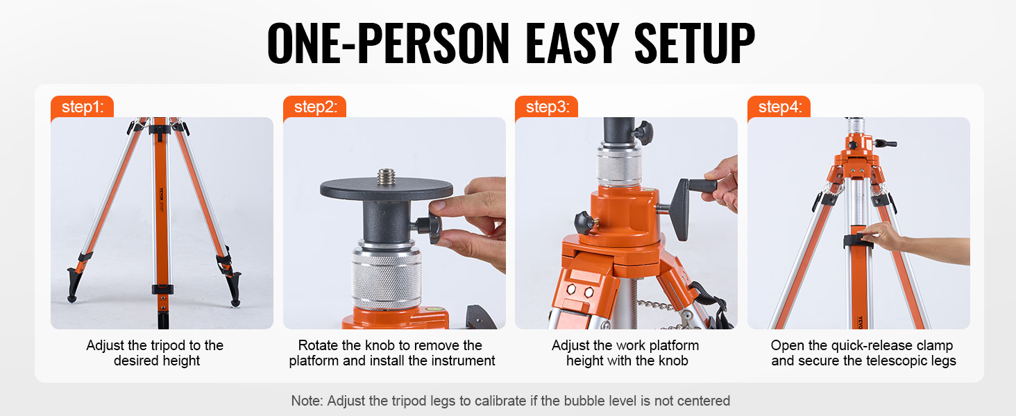 VEVOR Laser Level Tripod Stand, 5/8"-11 Thread Mount, 45.07-114.37 inch ...