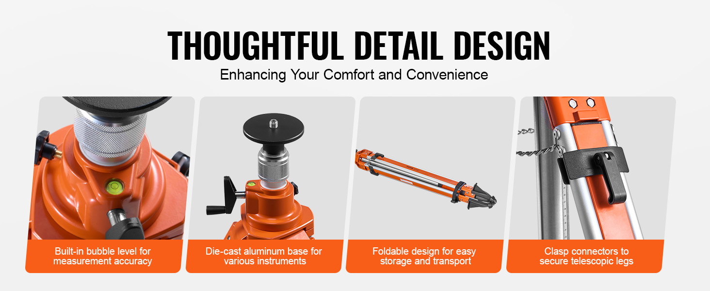 VEVOR Laser Level Tripod Stand, 5/8"-11 Thread Mount, 45.07-114.37 inch ...