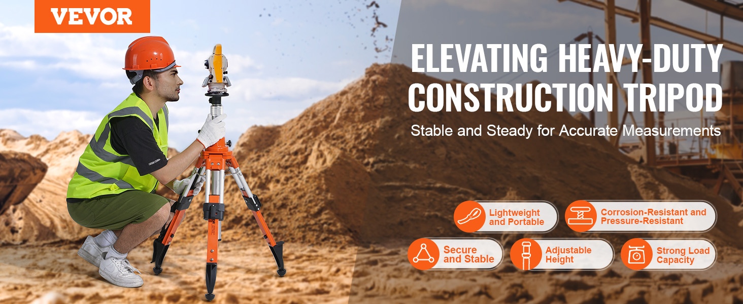 VEVOR Laser Level Tripod Stand, 5/8"-11 Thread Mount, 27.16-67.71 inch ...