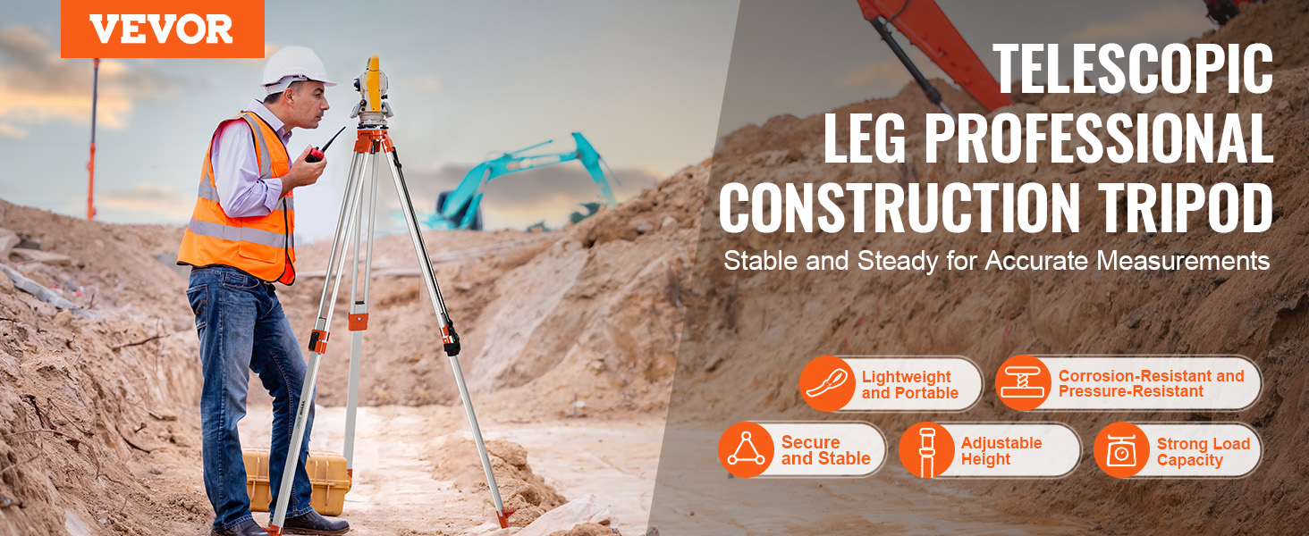 VEVOR Laser Level Tripod Stand, 5/8"-11 Thread Mount, 16.53-65.55 inch ...