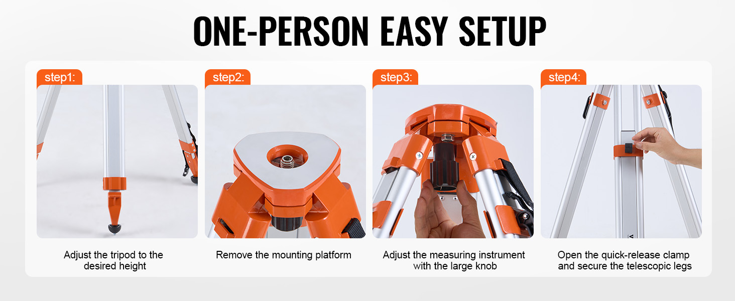 VEVOR Laser Level Tripod Stand, 5/8"-11 Thread Mount, 16.53-65.55 inch ...