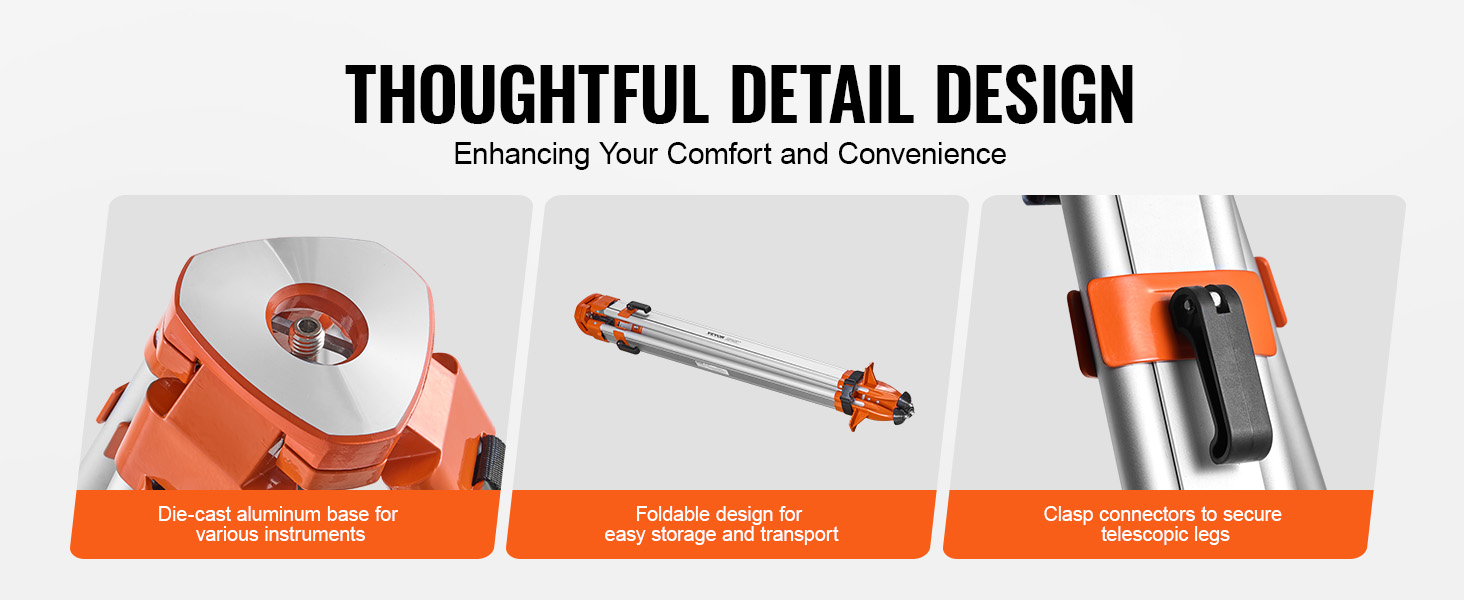 VEVOR Laser Level Tripod Stand, 5/8"-11 Thread Mount, 16.53-65.55 inch ...