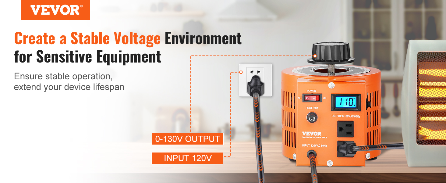 Vevor 2000va Auto Variable Voltage Transformer 15 3 Amp 110v Input 0 130v Output Ac Voltage