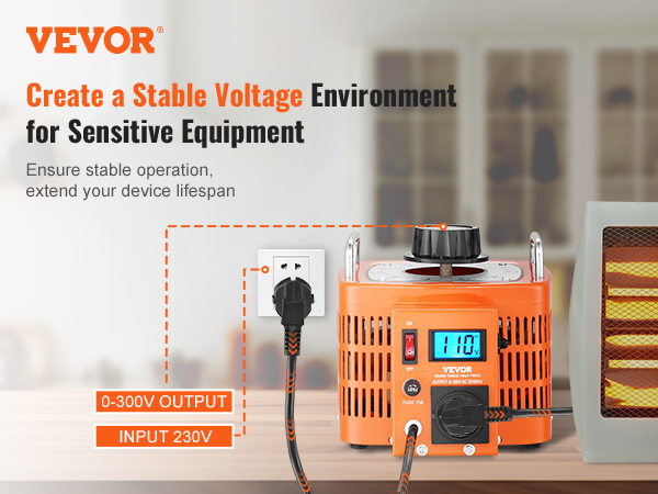 VEVOR 3000VA Variable Voltage Transformer 10A 0-300V Voltage Regulator ...