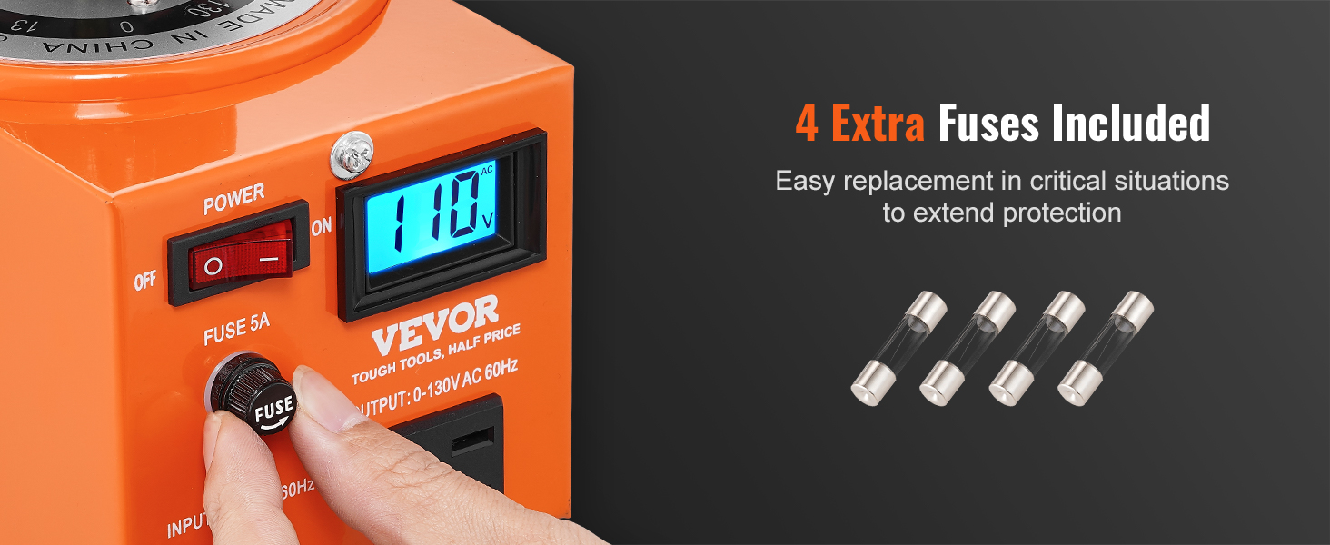 VEVOR 500VA Auto Variable Voltage Transformer, 3.84 Amp, 110V Input 0-130V Output AC Voltage ...