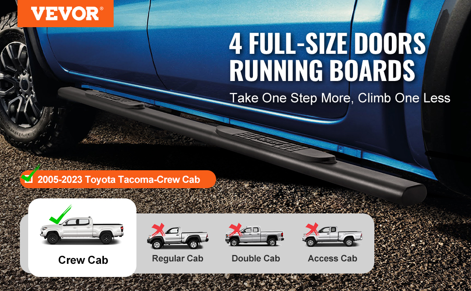 VEVOR Running Boards 3" Step Bars Fit 2005-2023 Toyota Tacoma-Crew Cab ...