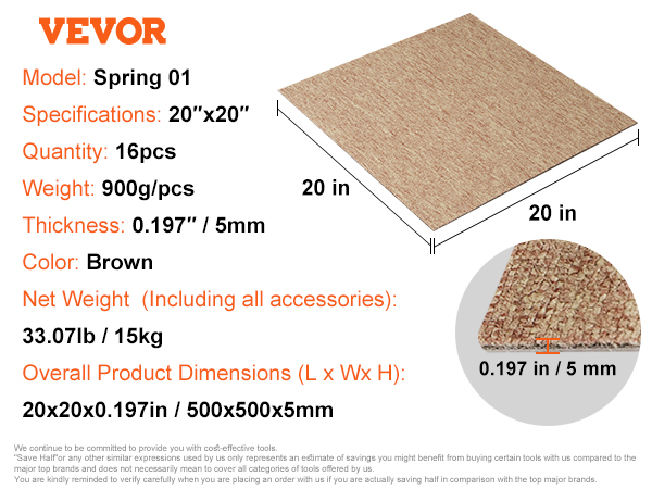 VEVOR Carpet Tiles Reusable, 20"x 20" Carpet Squares With Padding ...