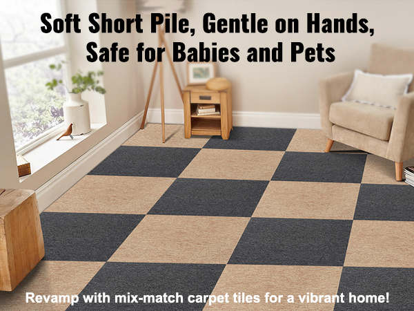 VEVOR Carpet Tiles Reusable, 20"x 20" Carpet Squares With Padding ...
