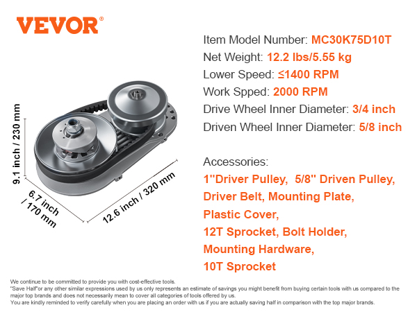 2000 RPM Drive Clutch Durable Clutch with 2-8 HP Engine & Rubber Belt ...